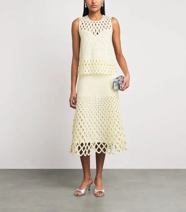 Maje Embellished Crochet Top - Yellow