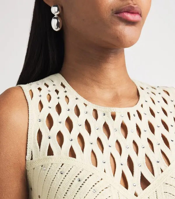Maje Embellished Crochet Top - Yellow
