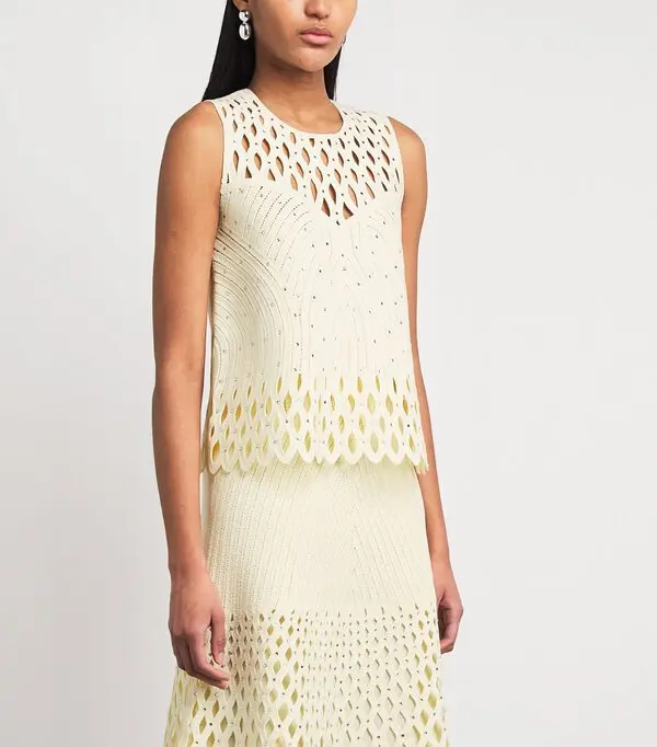 Maje Embellished Crochet Top - Yellow