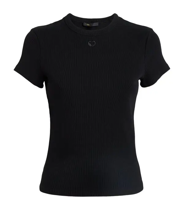 Maje Stretch-cotton Ribbed T-shirt - Black