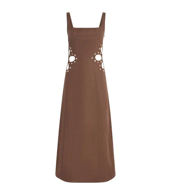 Maje Linen Cut-out Midi Dress - Brown