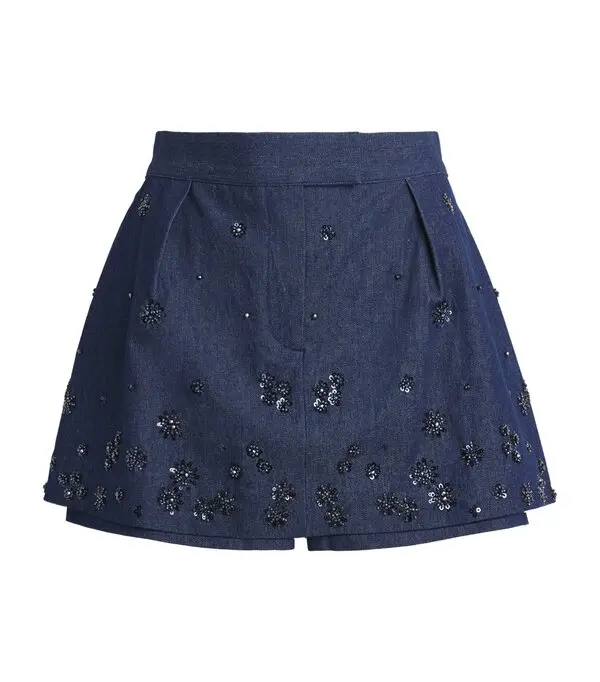 Maje Embellished Denim Shorts - Blue