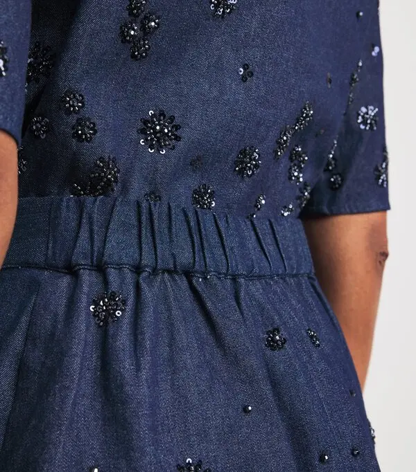 Maje Embellished Denim Shorts - Blue