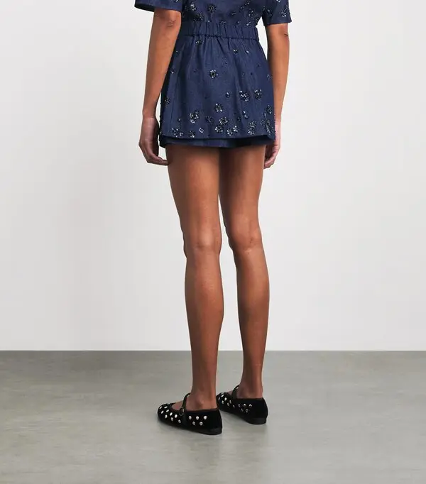 Maje Embellished Denim Shorts - Blue