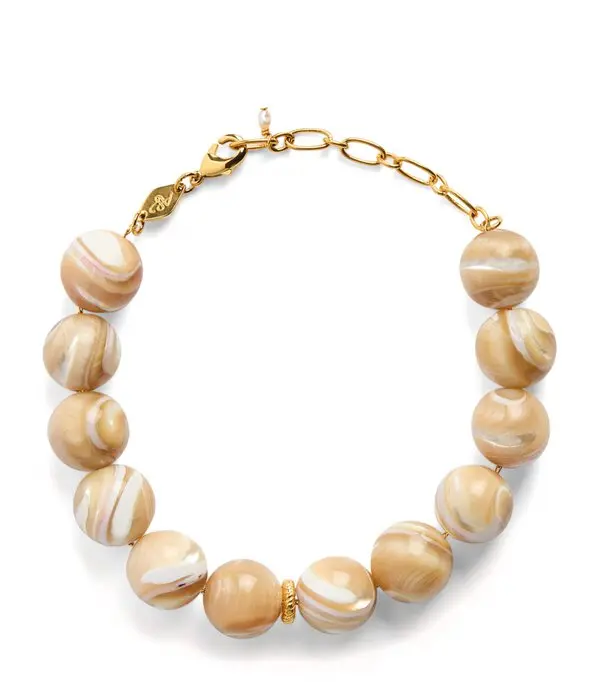 Anni Lu Gold-plated Beaded Jetset Bracelet - Beige