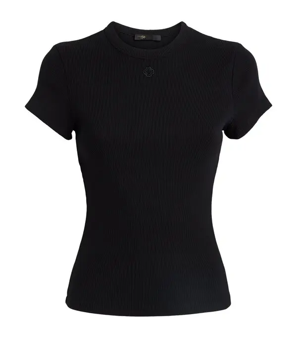 Maje Stretch-cotton Ribbed T-shirt - Black