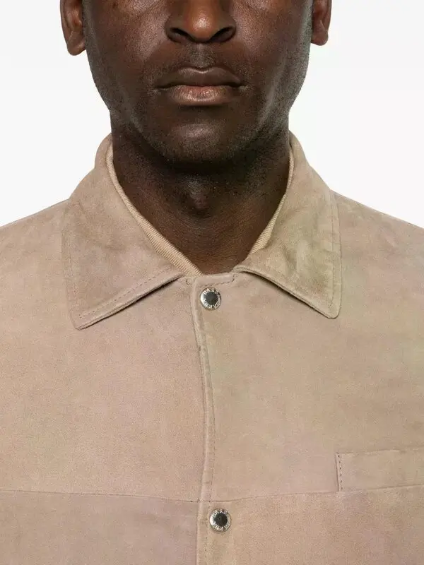 BARBA NAPOLI Buttoned Leather Jacket - Neutrals