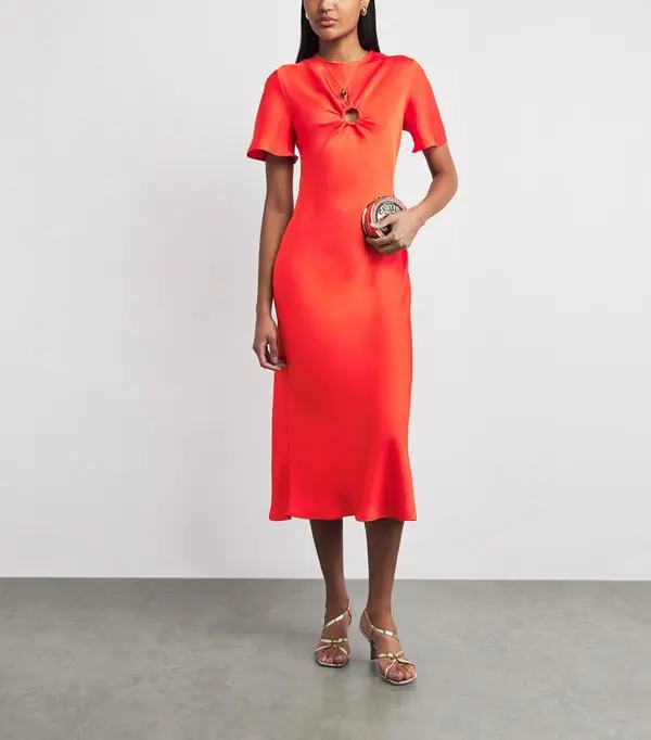 Claudie Pierlot Satin Midi Dress With Trumpet Sleeves - Yellow