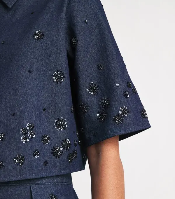 Maje Denim Embellished Cropped Shirt