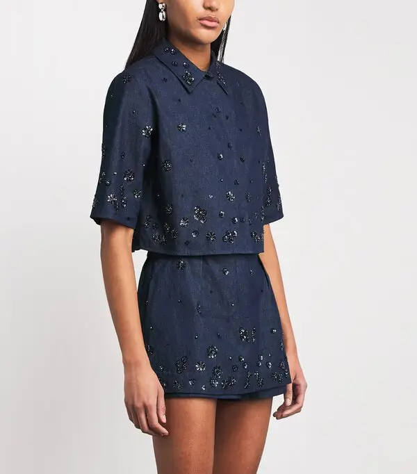 Maje Denim Embellished Cropped Shirt