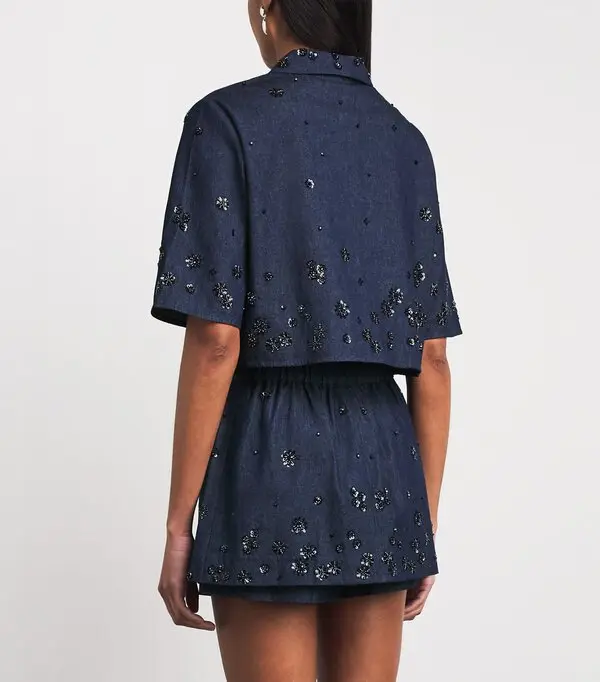 Maje Denim Embellished Cropped Shirt