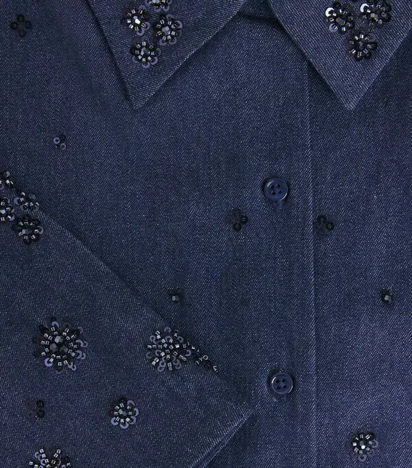 Maje Denim Embellished Cropped Shirt