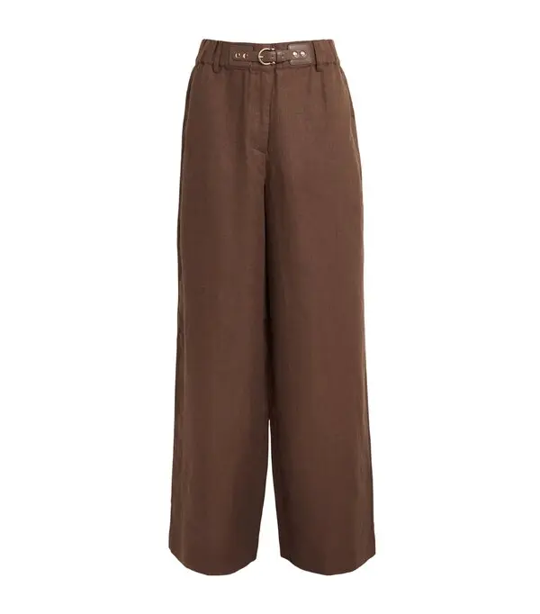 Maje Linen Wide-leg Trousers With Belt