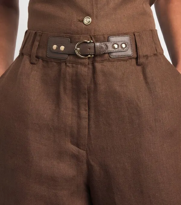Maje Linen Wide-leg Trousers With Belt