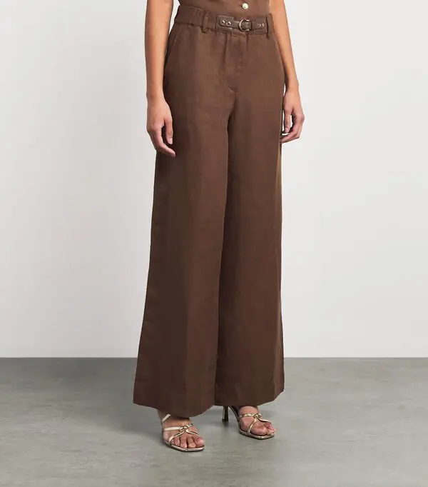 Maje Linen Wide-leg Trousers With Belt