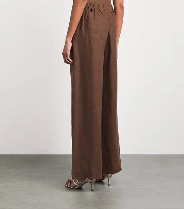 Maje Linen Wide-leg Trousers With Belt