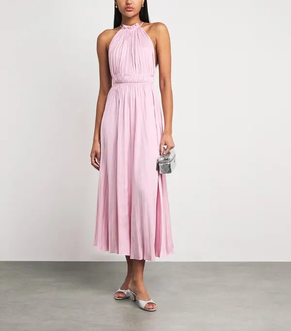 Maje Satin Pleated Maxi Dress - Pink