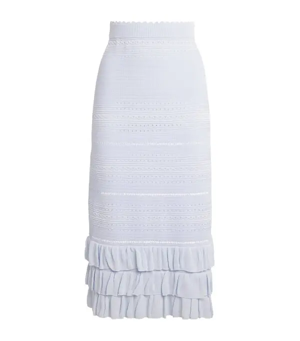 Maje Ruffled Pointelle-knit Midi Skirt - Blue
