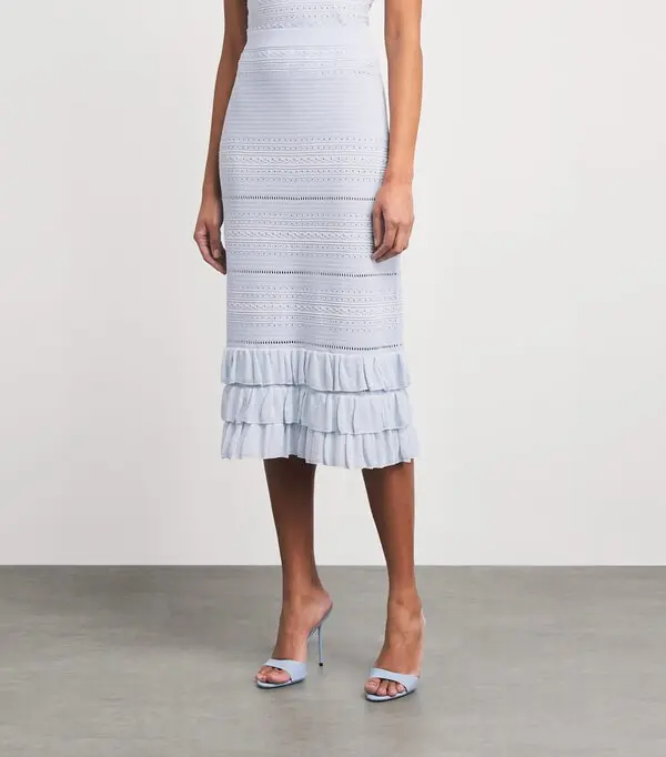 Maje Ruffled Pointelle-knit Midi Skirt - Blue