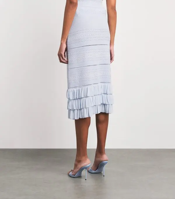 Maje Ruffled Pointelle-knit Midi Skirt - Blue