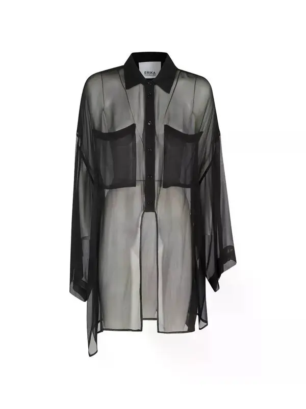 Erika Cavallini Jess Patch-pocket Sheer Shirt - Black