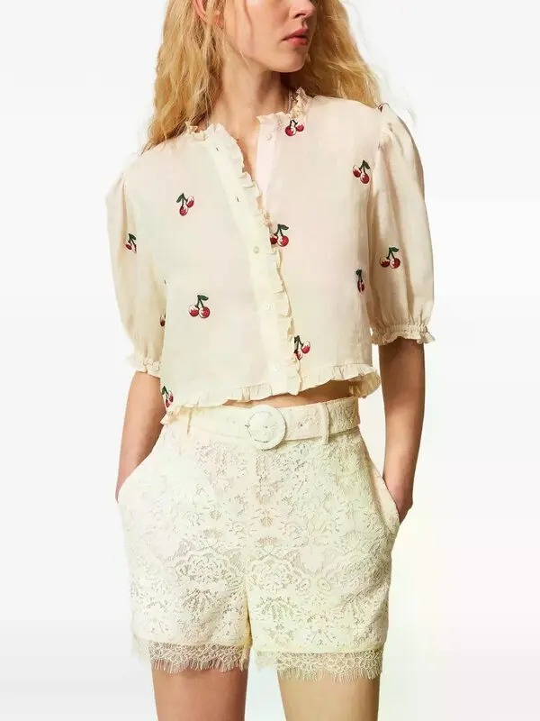TWINSET Lace Belted Shorts With Scalloped Trim