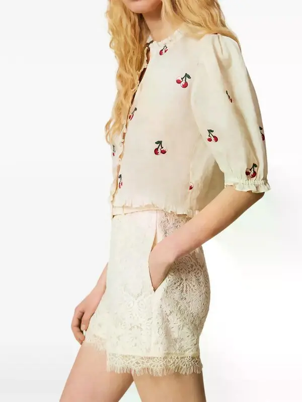 TWINSET Lace Belted Shorts With Scalloped Trim