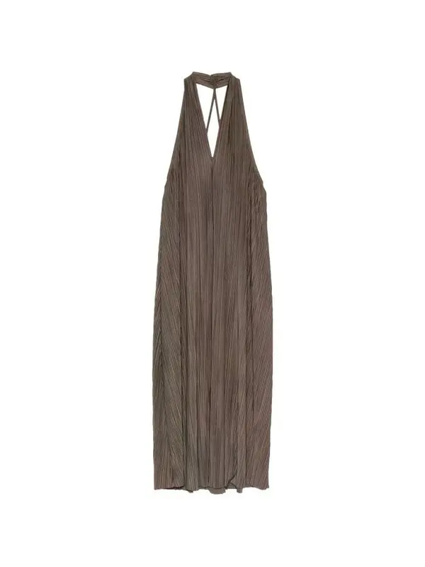 SAMSOE SAMSOE Sacille Pleated Halterneck Maxi Dress - Brown