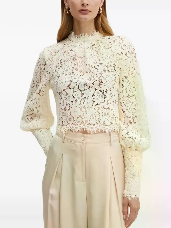 Bardot Flower Lace Blouse - Neutrals
