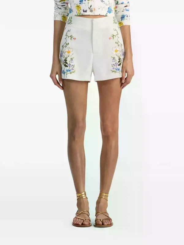 Alice + Olivia Cady Floral-embroidered Shorts - White