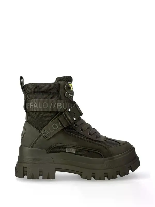 BUFFALO Aspha Com1 Buckled Combat Boots - Green