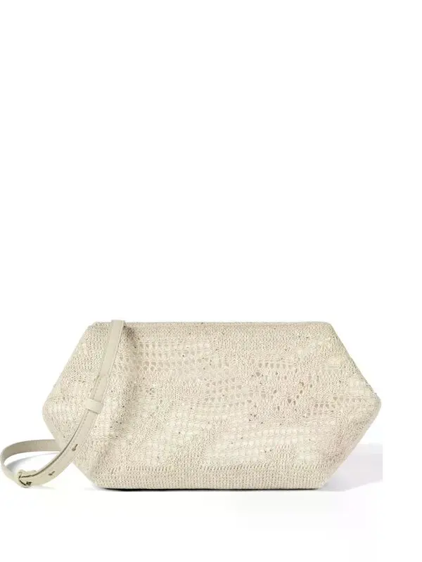 Brunello Cucinelli Dazzling Water Lillies Knit Pouch Bag In Linen And Cotton - Neutrals