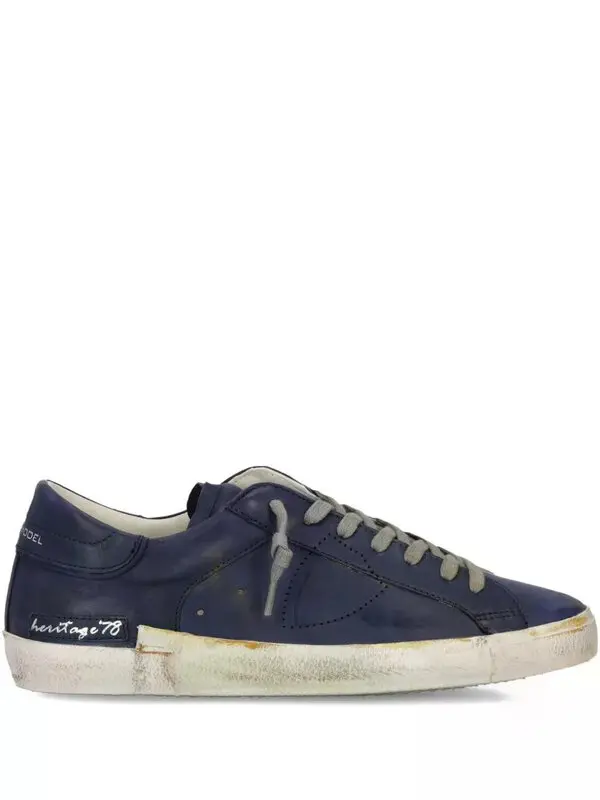 Philippe Model Prsx Distressed Leather Low-top Sneakers - Blue