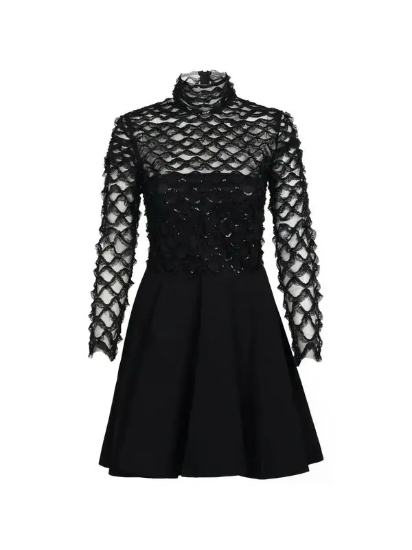 Valentino Garavani High-neck Lace Mini Dress - Black