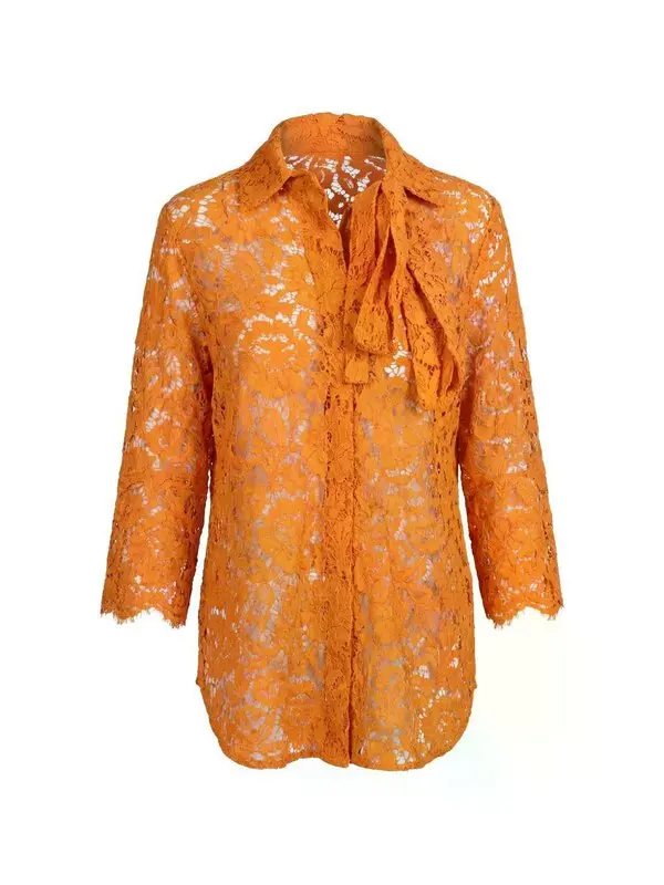 Valentino Garavani Lace Pussy-bow Shirt - Orange