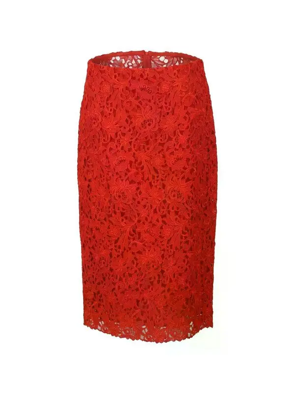 Valentino Garavani Floral Lace Skirt - Red