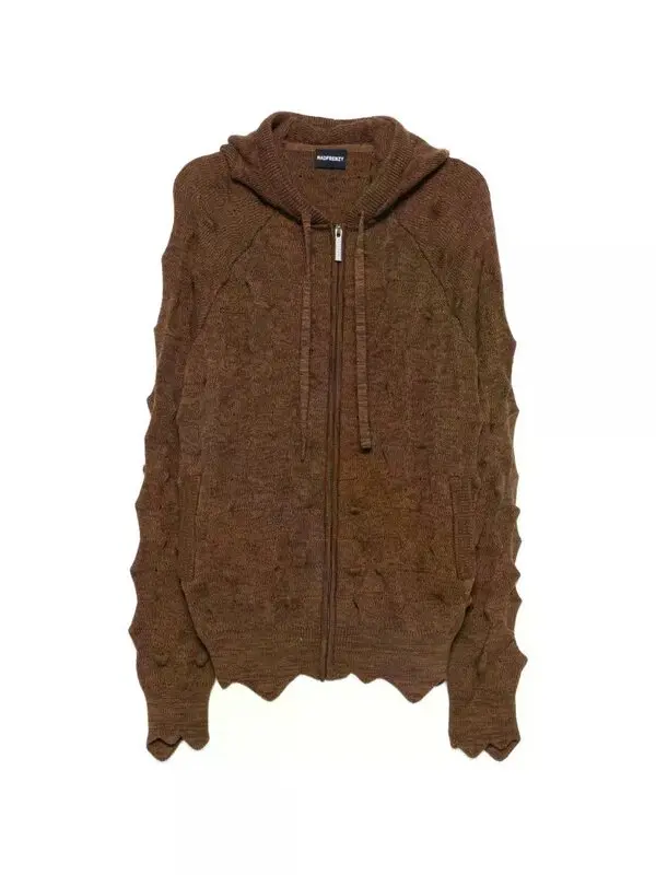 MADFRENZY Spiked Zip-up Cable-knit Cardigan - Brown