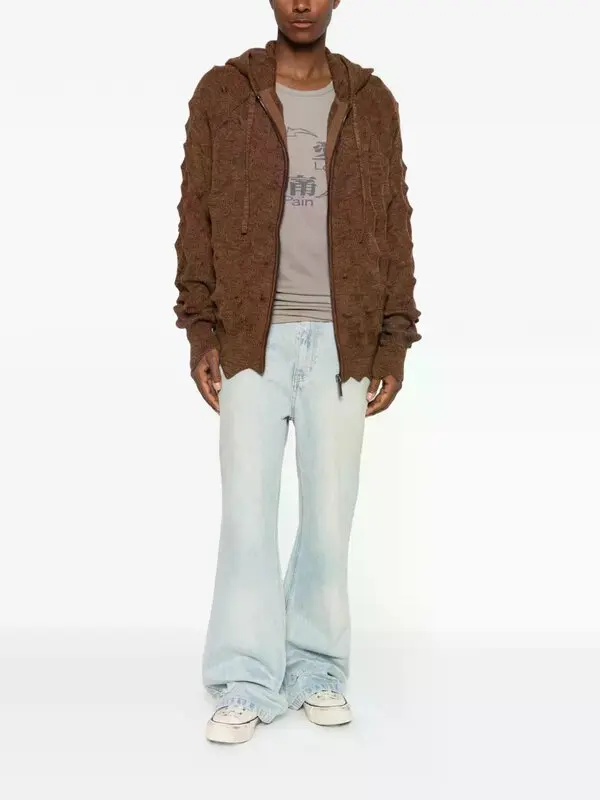 MADFRENZY Spiked Zip-up Cable-knit Cardigan