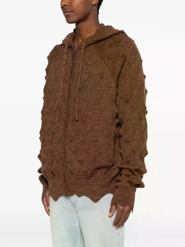 MADFRENZY Spiked Zip-up Cable-knit Cardigan