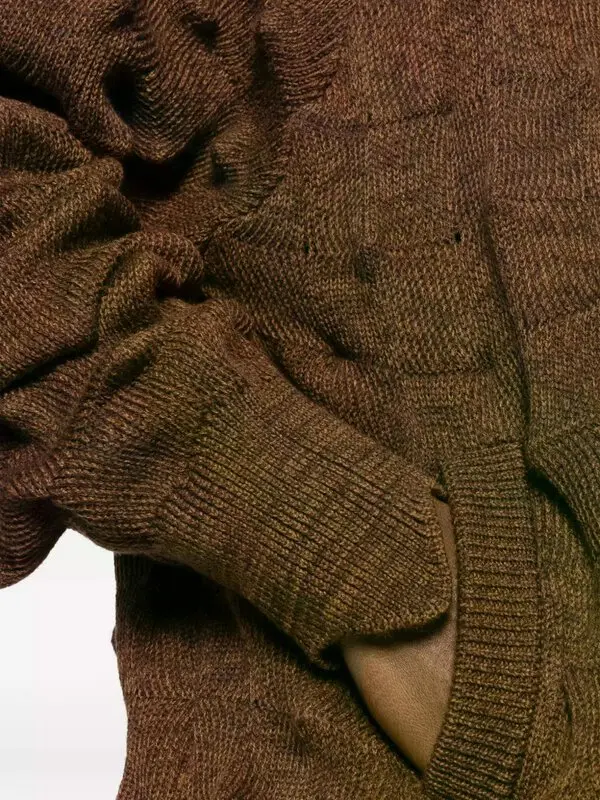 MADFRENZY Spiked Zip-up Cable-knit Cardigan