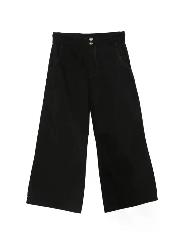 MADFRENZY Double-button Wide Leg Trousers - Black