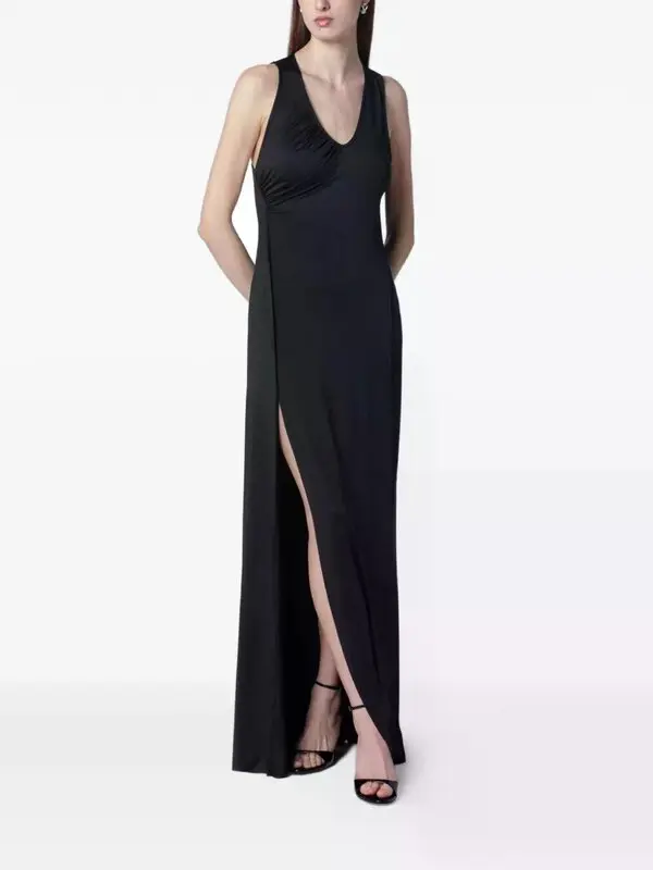 Victoria Beckham Gathered Slit-detail Scoop-neck Dress - Black