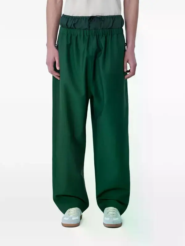 Lacoste Elasticated-waist Wide-leg Trousers - Green