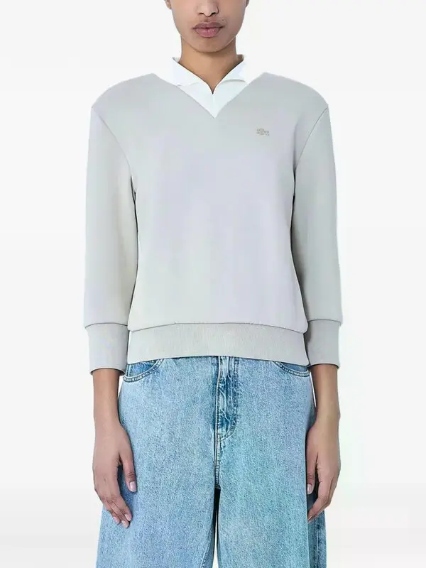 Lacoste V-neck Long Sleeve Sweater - Neutrals