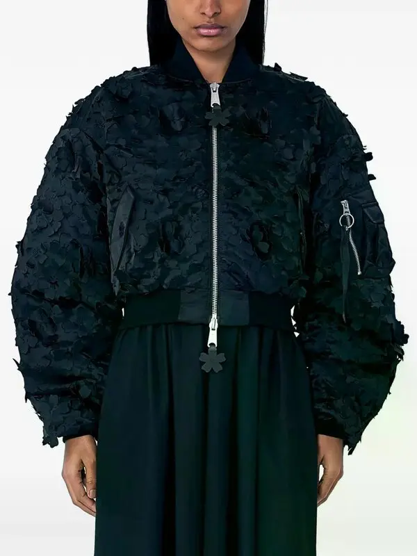 Cecilie Bahnsen Floral-appliqué Ma-1 Bomber Jacket - Black