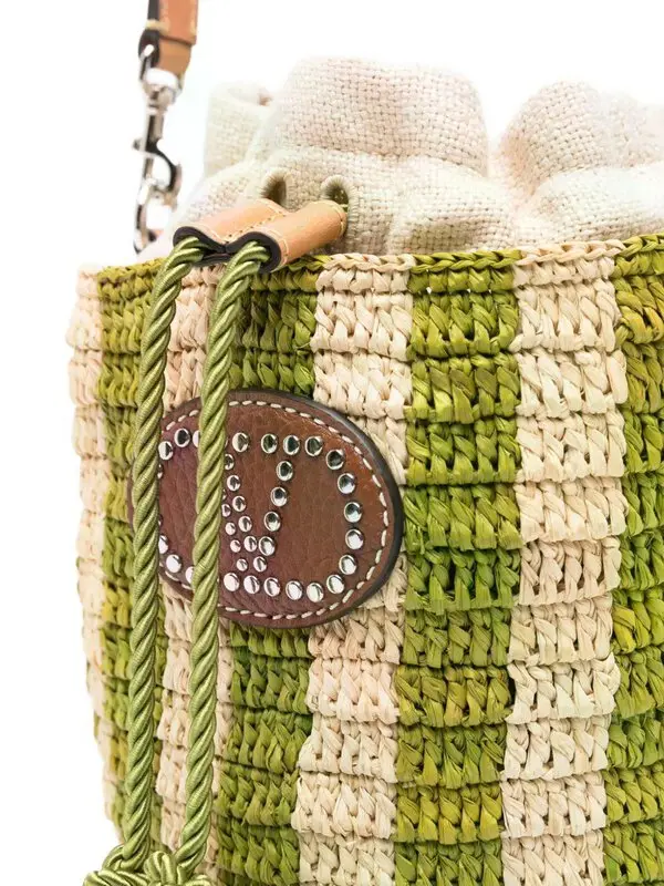 Valentino Garavani Striped Raffia Bucket Bag - Neutrals