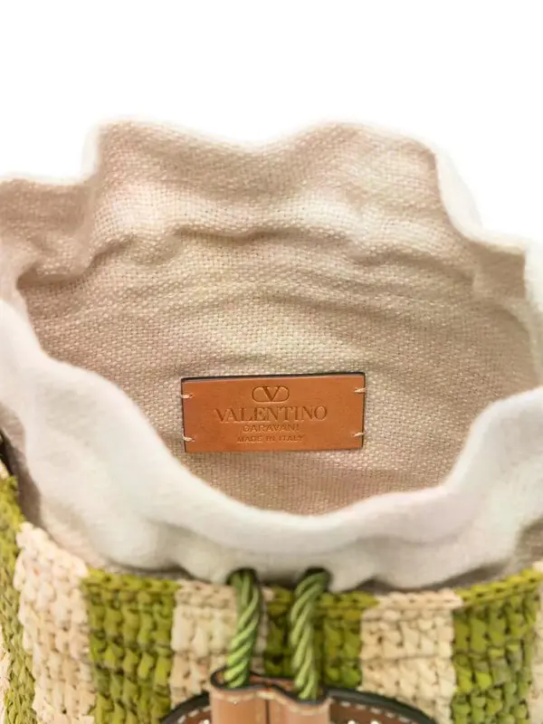 Valentino Garavani Striped Raffia Bucket Bag - Neutrals