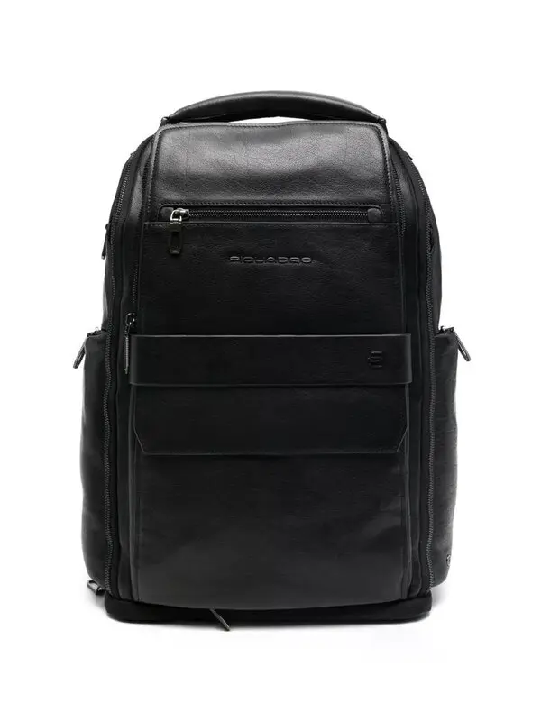 PIQUADRO Zip-up Leather Backpack - Black