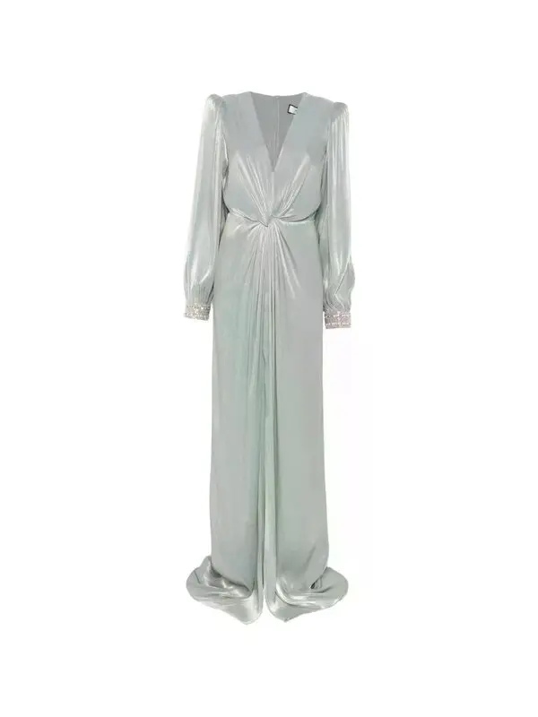 NISSA Twist Detail Chiffon Maxi Dress With Crystal Embellishments - Green