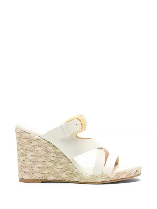 STUART WEITZMAN Buckled Espadrille Wedge Sandals - White